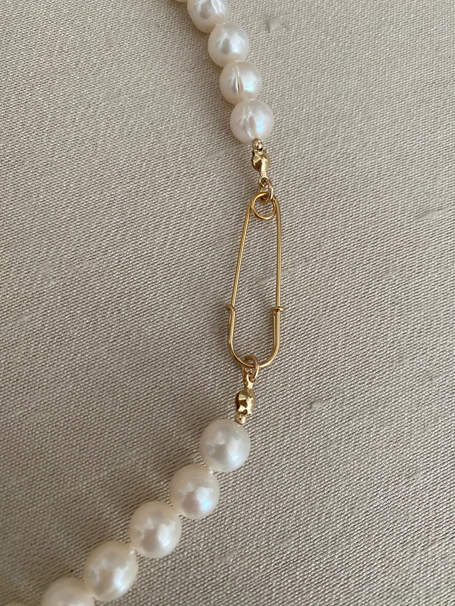Edgy Safety Pin Pearl Necklace With Baroque Freshwater Pearls in 14KT ...