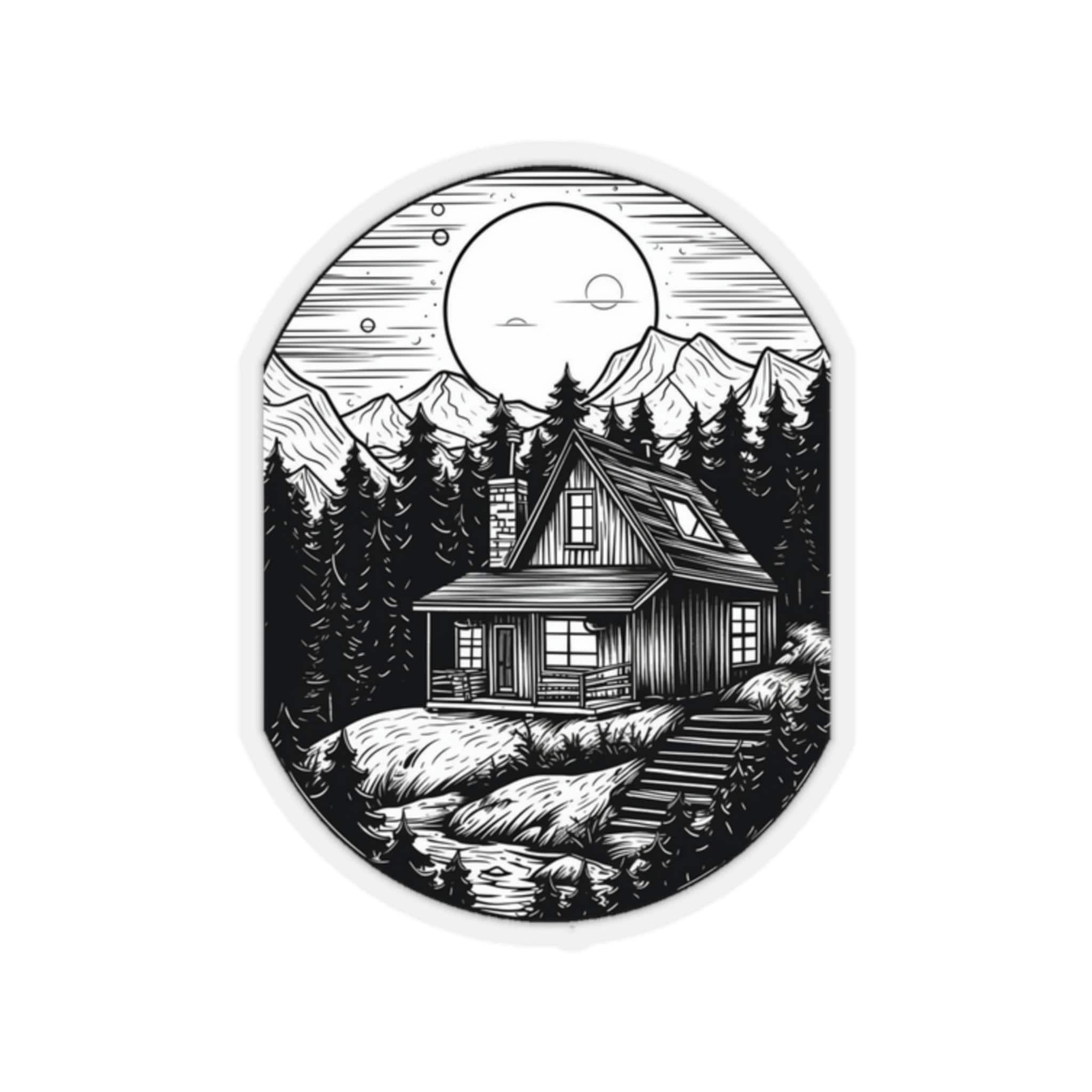 Cabin in the Woods Sticker Black and White - Etsy