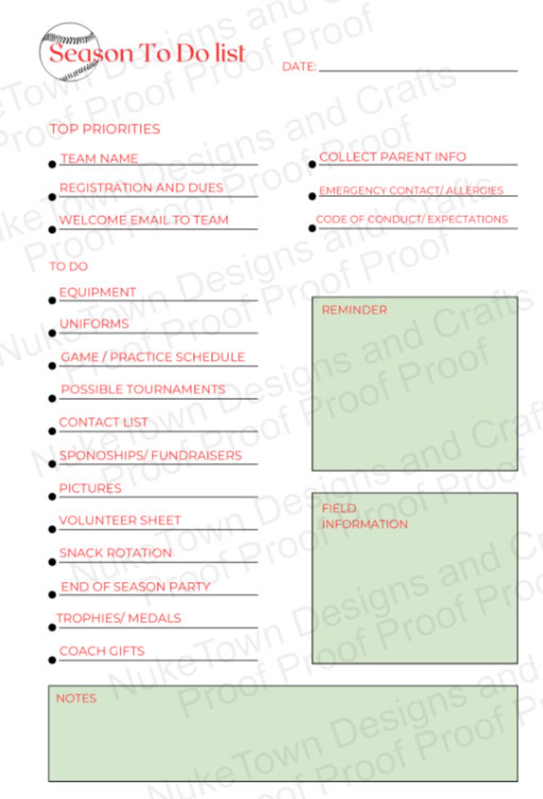 Baseball Softball Management Planner Etsy