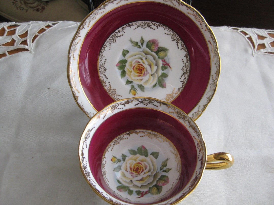 Regency Teacup With Saucer Cabbage Rose - Etsy