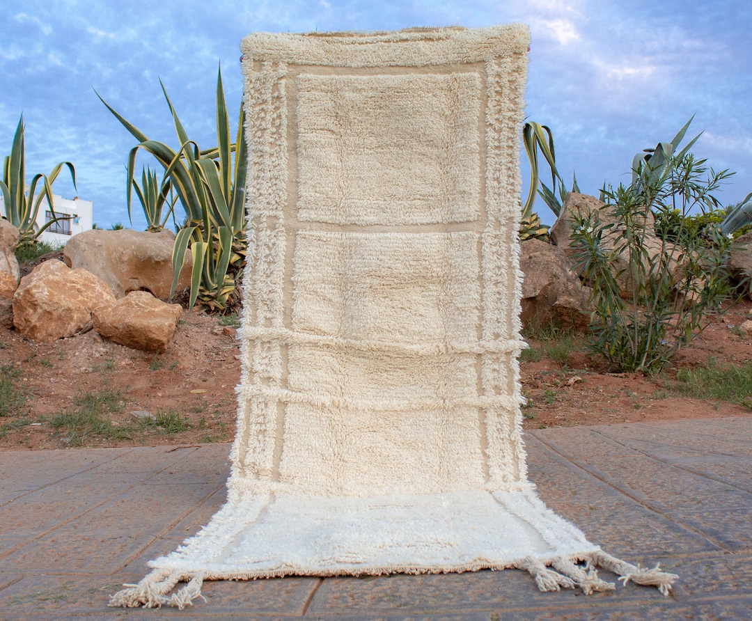 BENIOURAIN RUNNER, Handmade Creamy White Beni Ourain Runner Rug ...