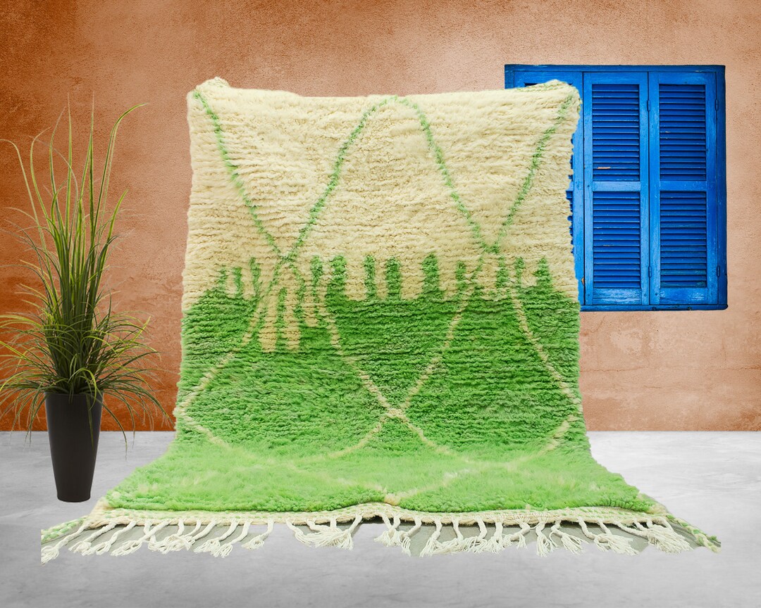 Green Moroccan Rug Beni Ourain Rug, Custom Morrocan Rug, Handmade Rug ...