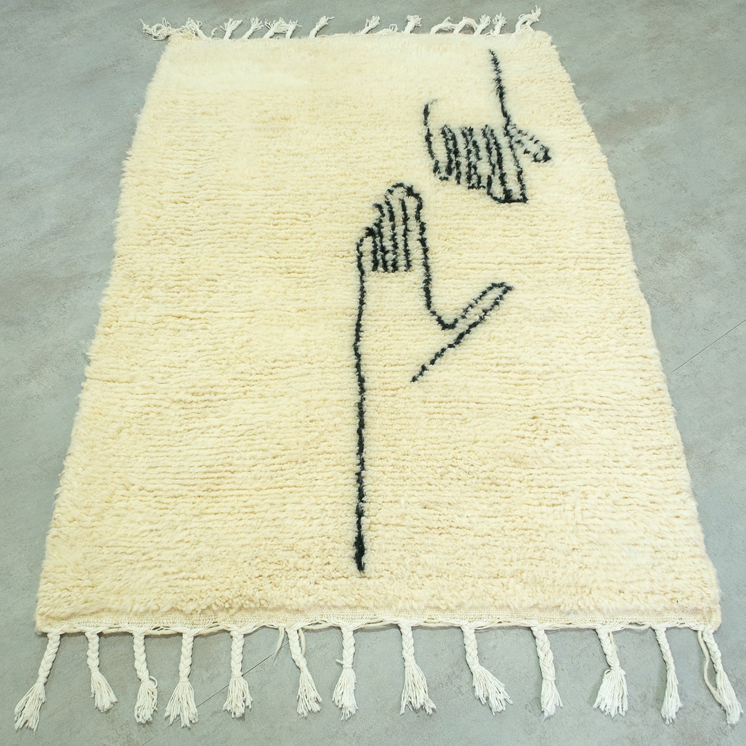 Reaching Hands Rug, Morrocan Rug, Beni Ourain Rug, White Wool Area Rug ...