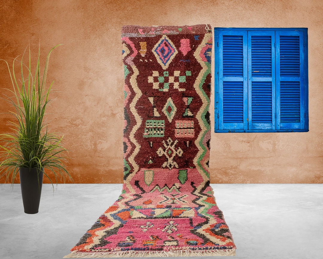 Maroon Pink Moroccan Runner Rug, Boho Narrow Colorful Wool Runner ...