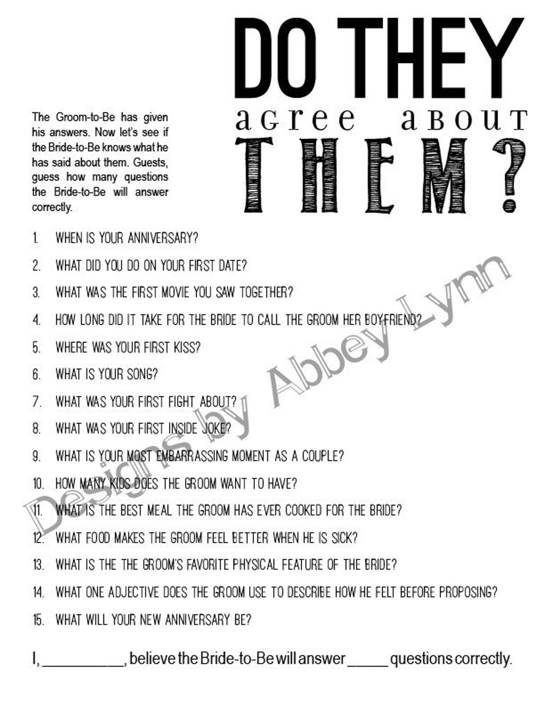 Bachelorette Party - 15 Questions for the Bride-to-be to Answer About ...