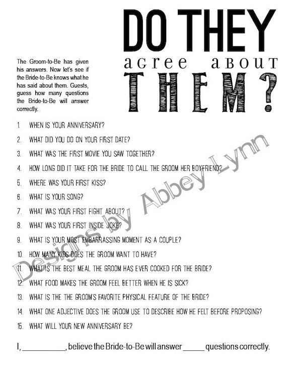 Bachelorette Party 15 Questions for the Bride-to-be to | Etsy