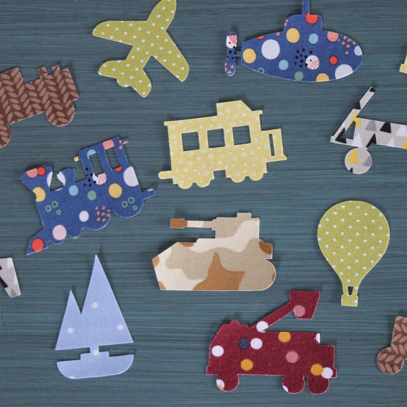 15 Iron-on Vehicle Themed Fabric Appliques for Bib or Onesie ...