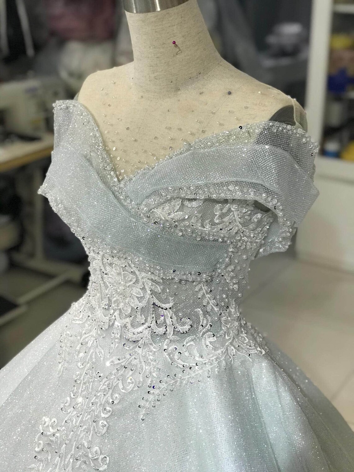 Baby Blue Dress - Baby Blue Sparkly Gown - Prom Dress - Offshoulder ...