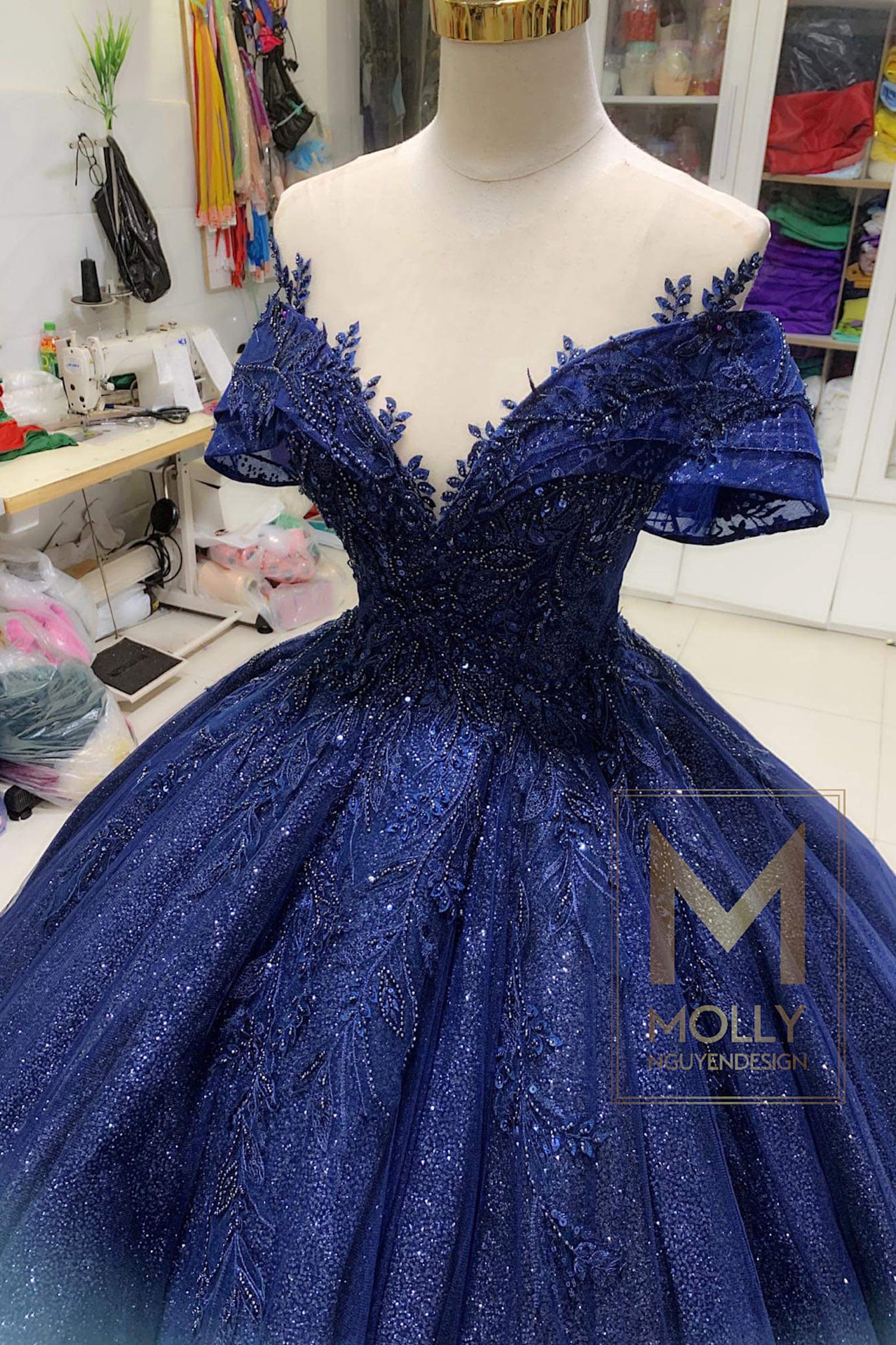 Dark Blue Sparkly Dress Dark Blue Ballgown Quinceanera Dress - Etsy