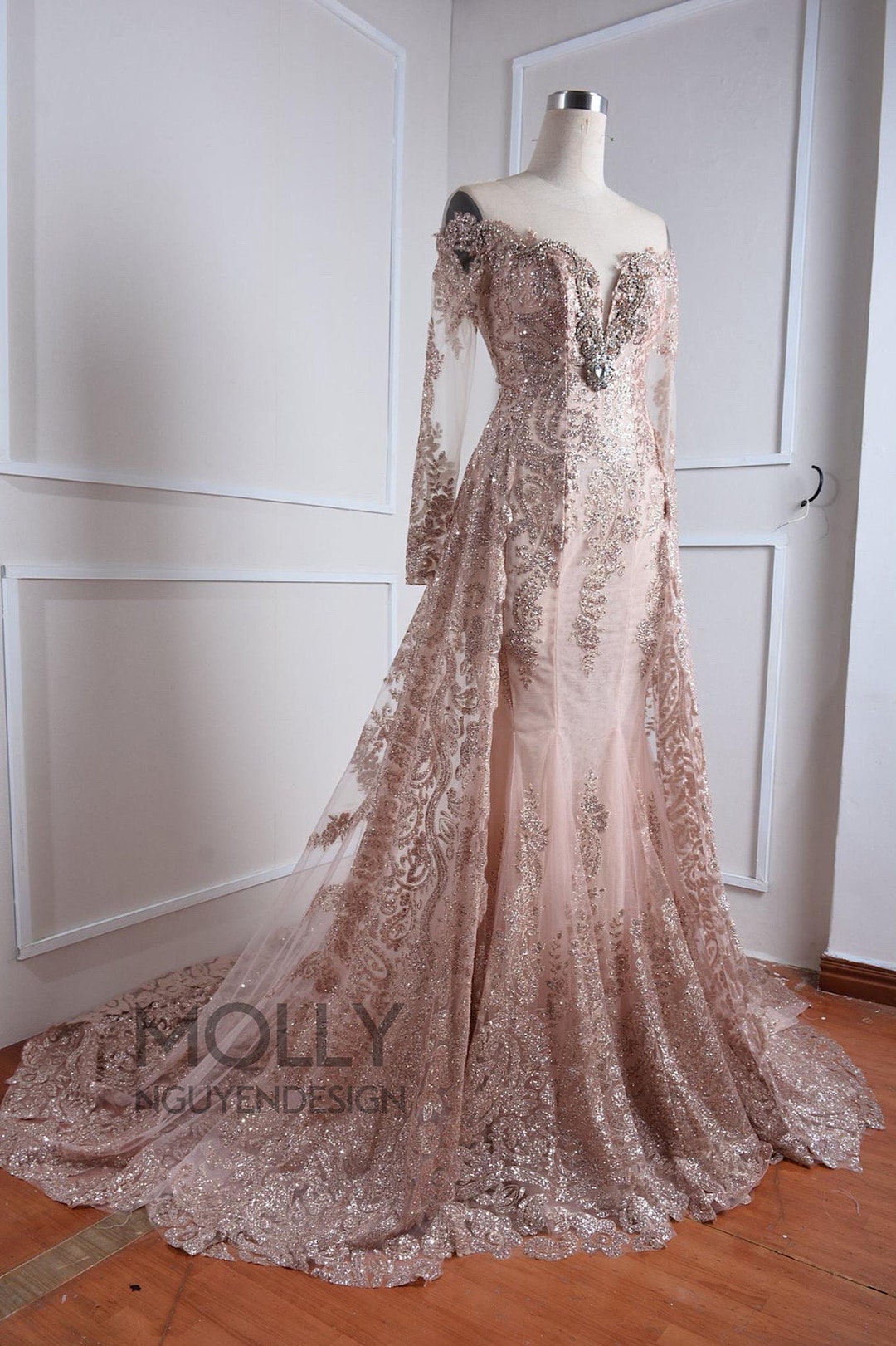 Light Gold Evening Mermaid Dress Sparkly Light Gold Dress - Etsy