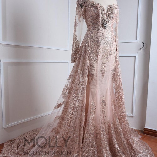 Light Gold Evening Mermaid Dress Sparkly Light Gold Dress - Etsy