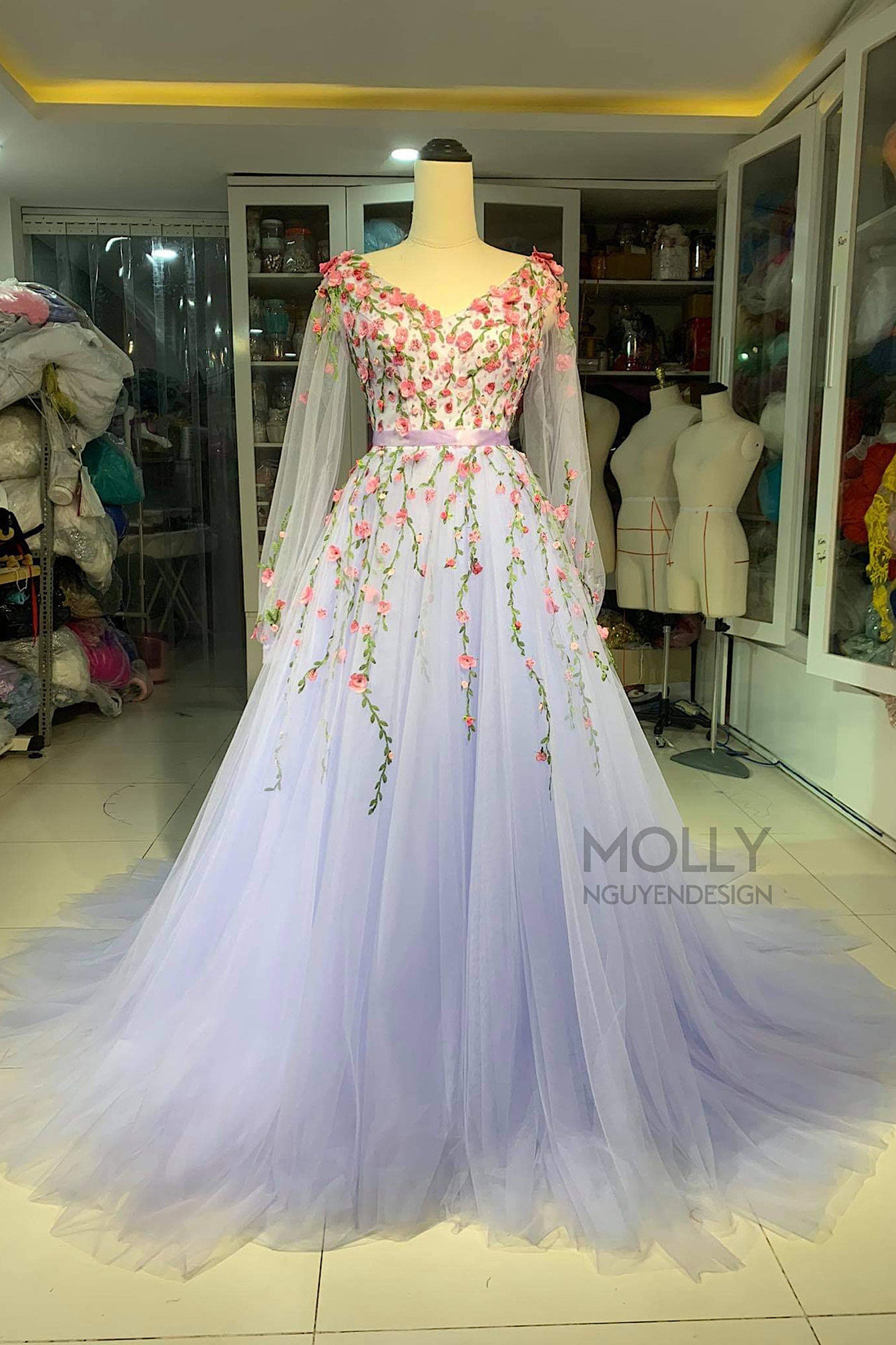 Flowers Light Lilac Dress, Evening Dress Prom Dress, Bridesmaids Dress ...