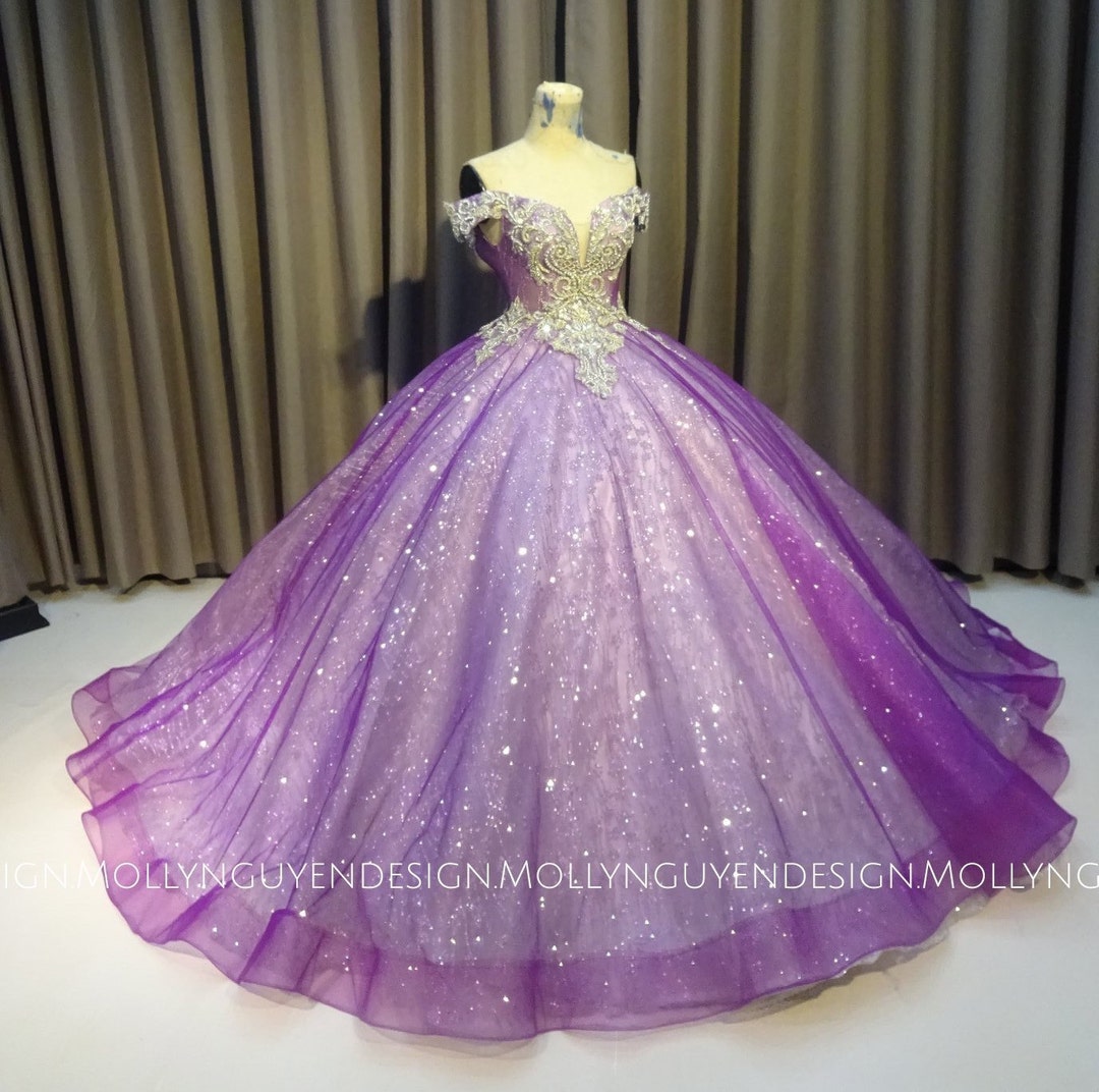 Sparkly Purple Gown, Purple Wedding Gown, Modern Evening Wear, Rapunzel ...