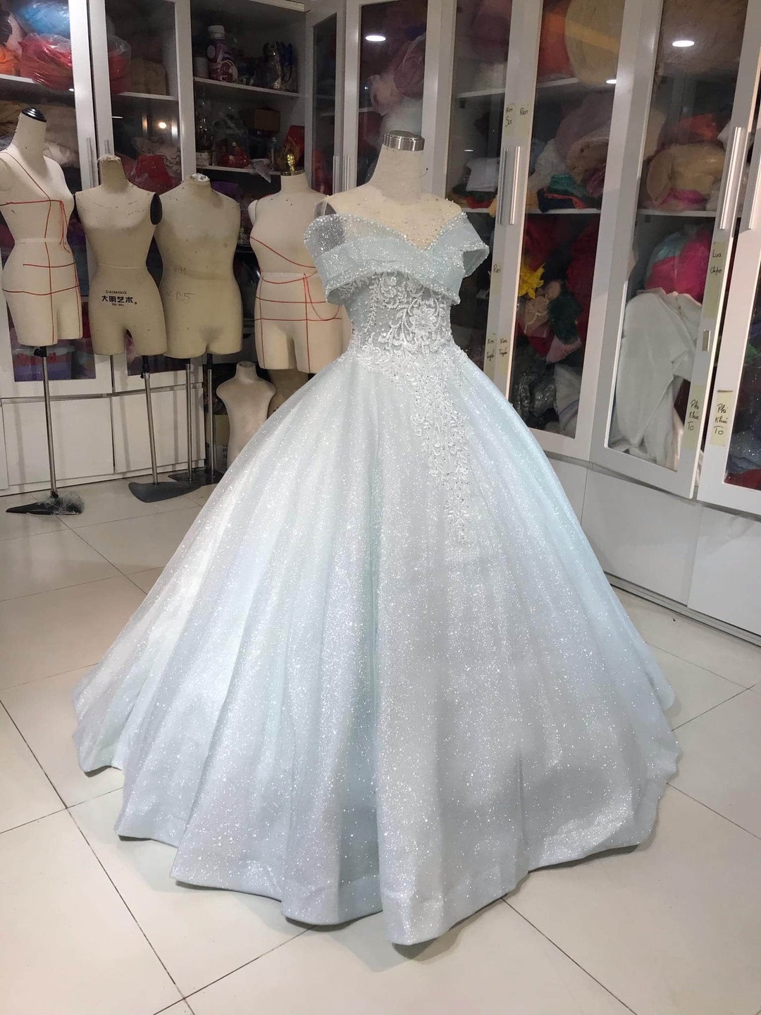 Baby Blue Dress - Baby Blue Sparkly Gown - Prom Dress - Offshoulder ...