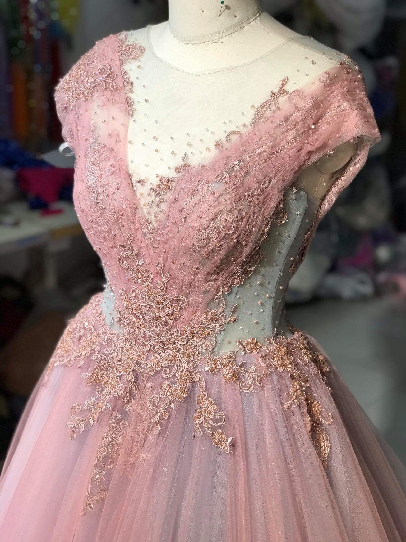 Full Length Pink Rose Dress - Rose Pink Dress - Prom Dress - Pink Rose ...