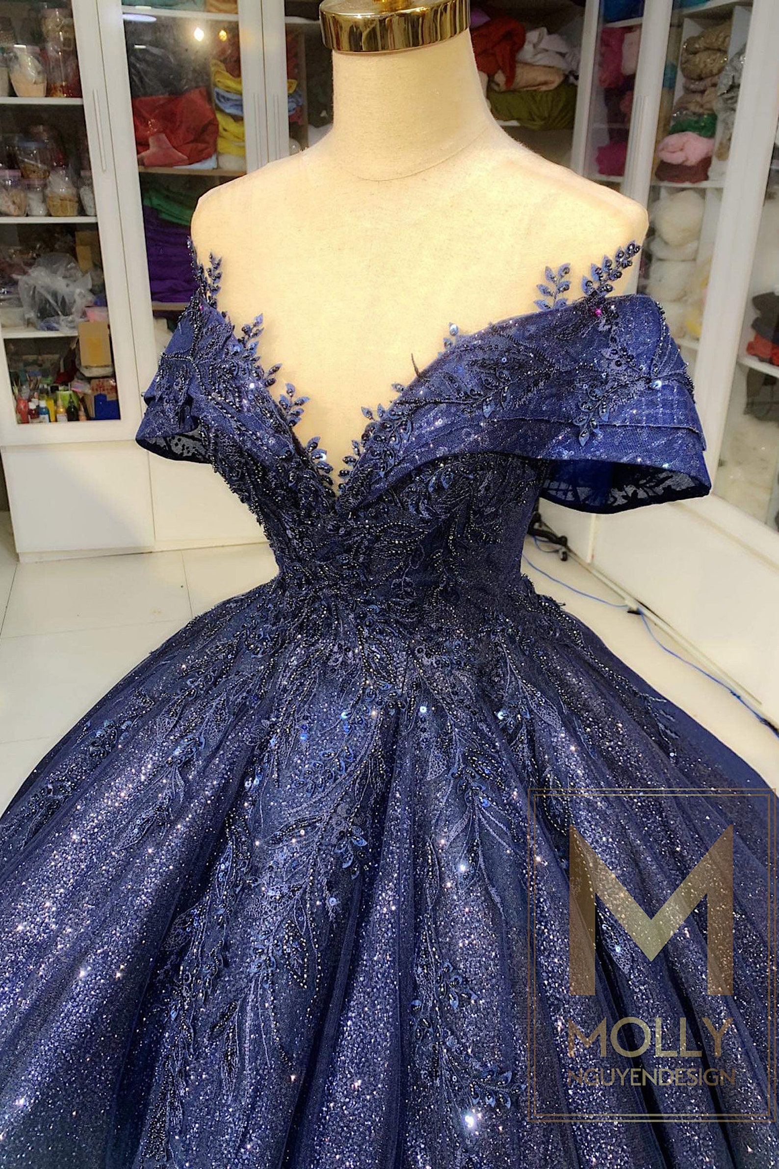 Dark Blue Sparkly Dress Dark Blue Ballgown Quinceanera Dress - Etsy