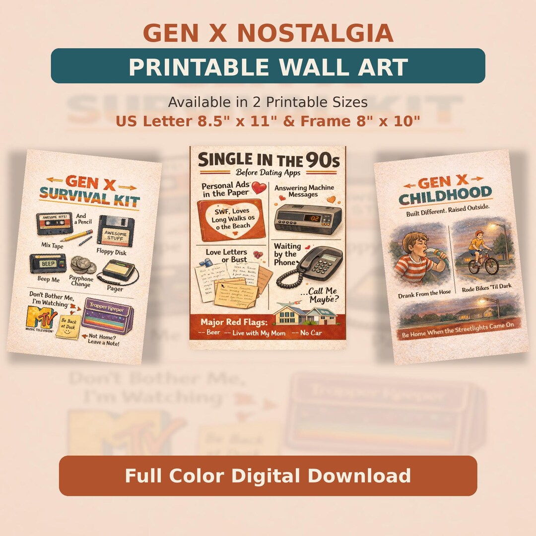 Gen X Nostalgia Print Bundle 3 Pack – Retro Wall Art Mixtape (digital ...