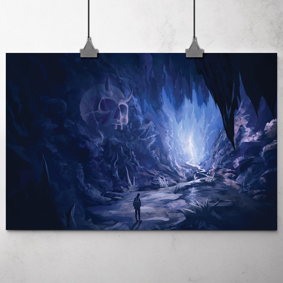 Giant Skull in Icy Tomb, Dark Art, Fantasy Art Poster, Skull Art Print ...