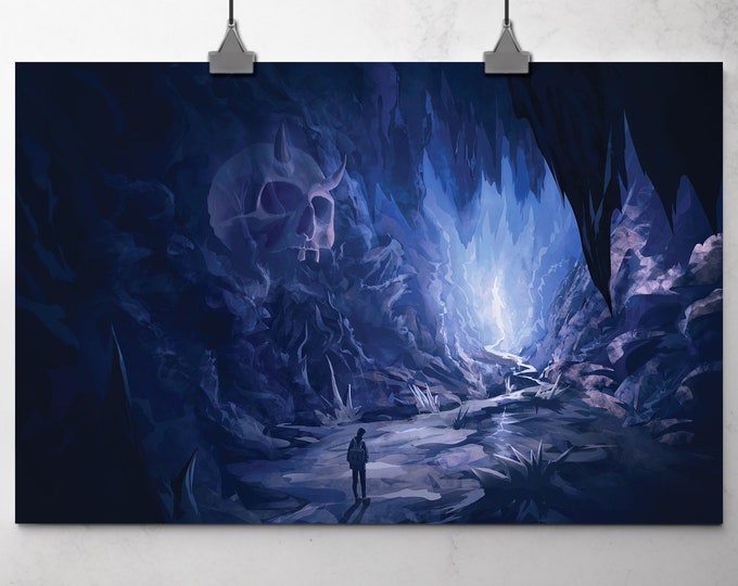 Giant Skull in Icy Tomb, Dark Art, Fantasy Art Poster, Skull Art Print ...