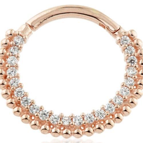 14k Solid Rose Gold Daith Piercing Lined Cz Clicker - Etsy