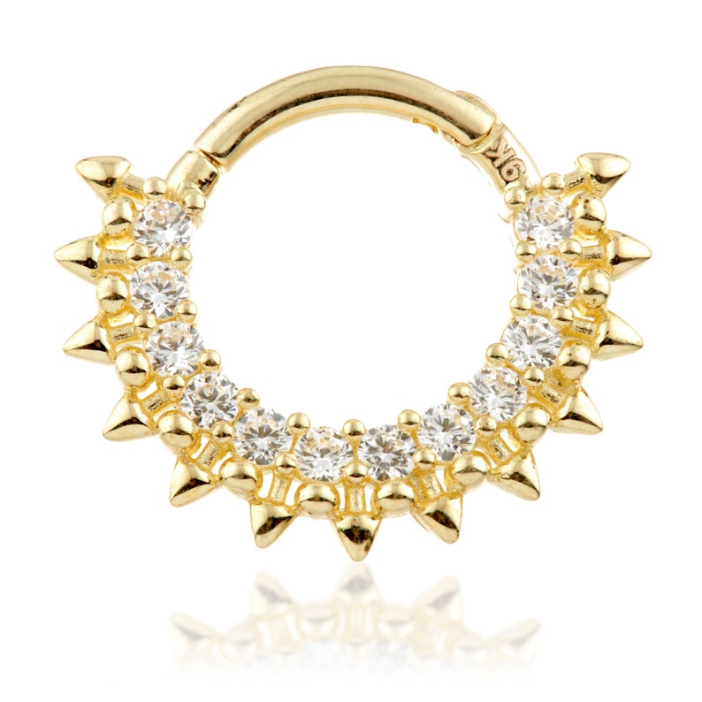 14ct gold daith ring spikey septum ring solid gold | Etsy