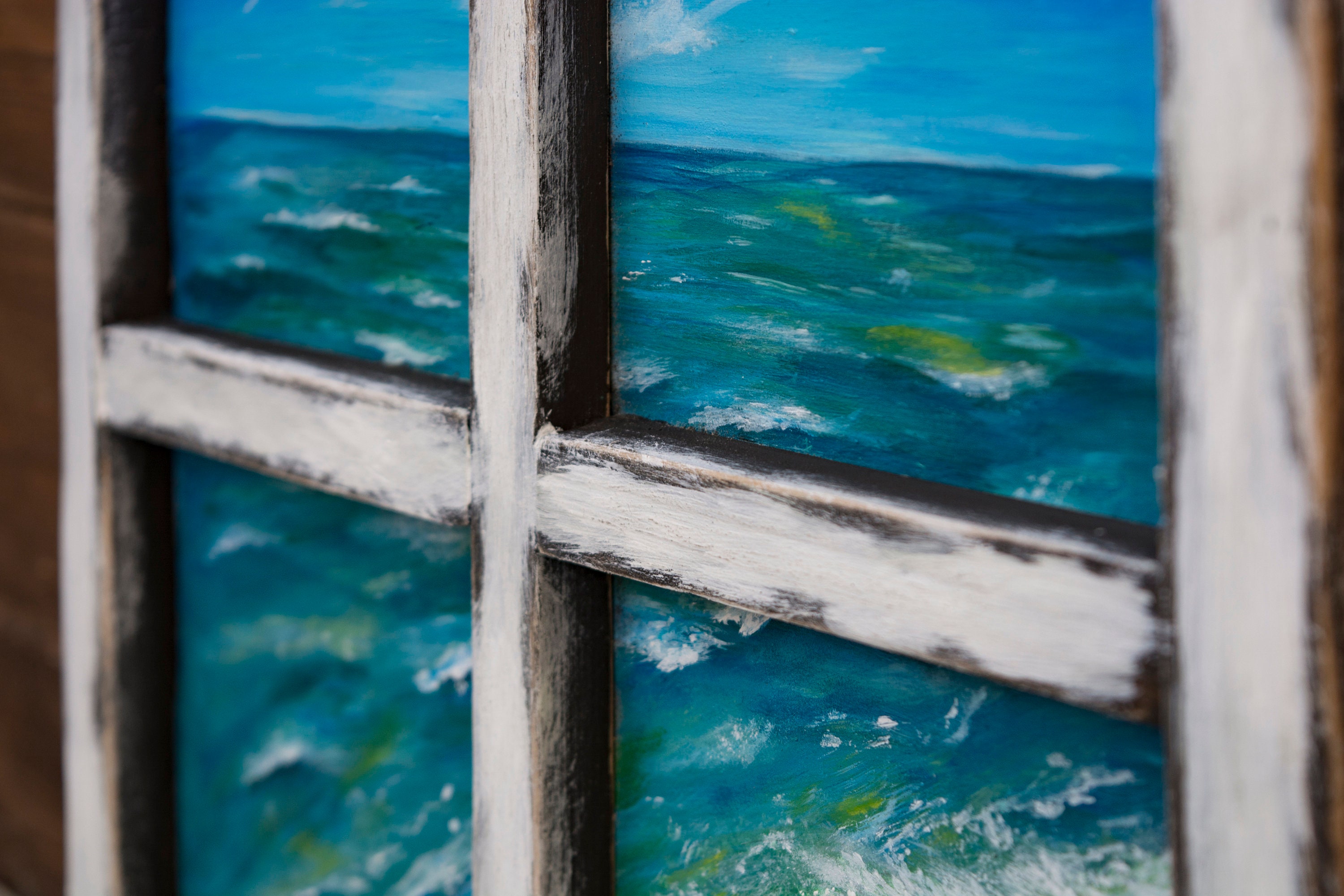 Sea View Window Seascape Original Painting on Wood Beach - Etsy