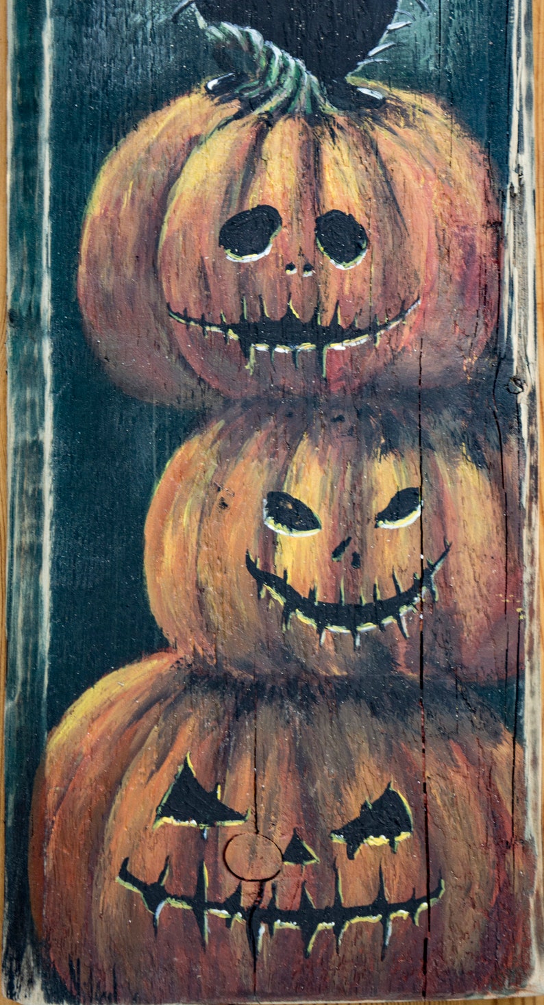 Halloween Decor Set of 3 Hand Painted Rustic Pallet Wood Scary Art ...