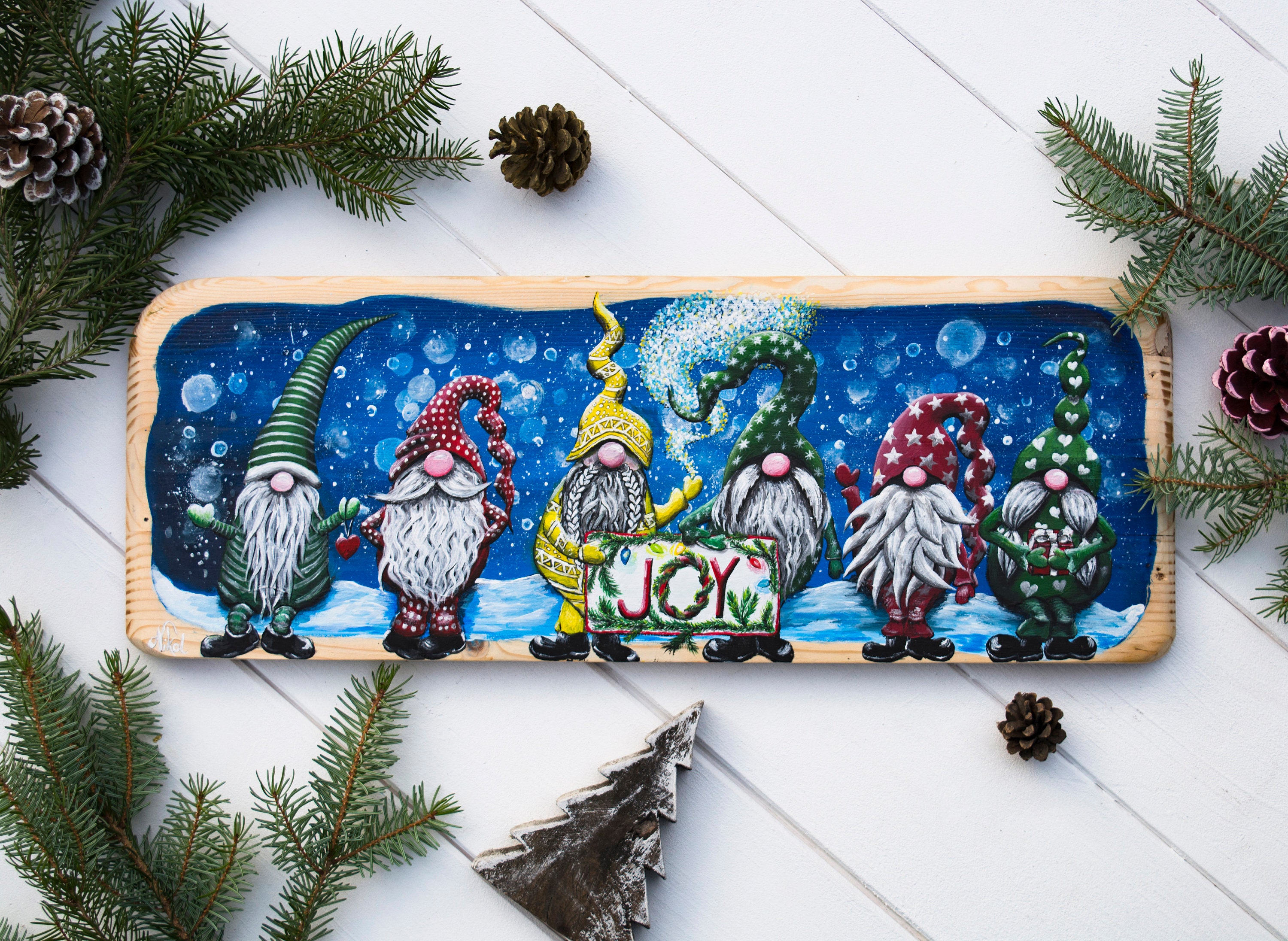 Christmas Gnomes Painting Cute Winter Decor Hand Painted - Etsy