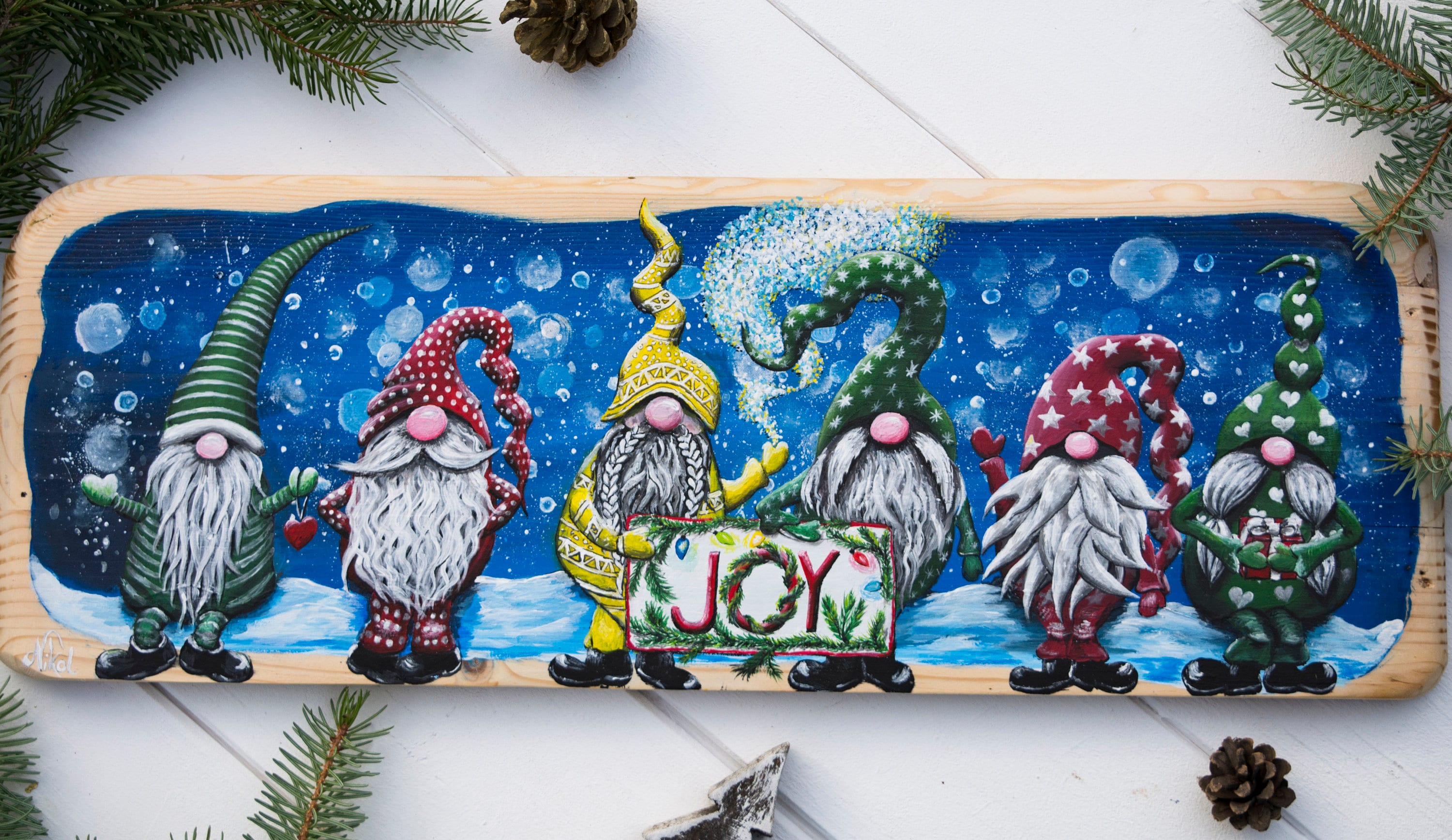 Christmas Gnomes Painting Cute Winter Decor Hand Painted - Etsy