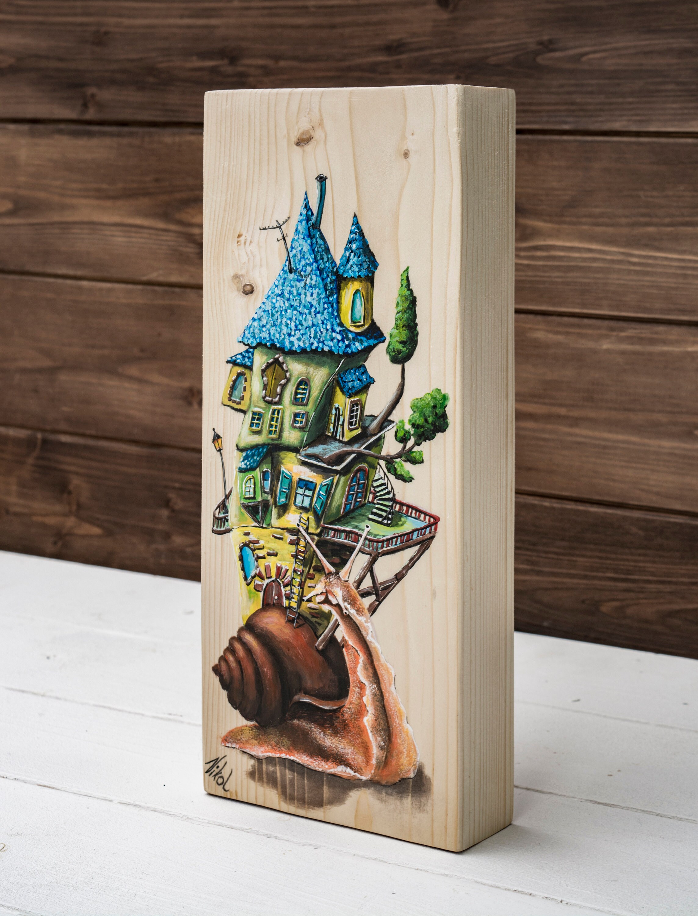 Snail House Castle Fantasy Art Hand Painted Wooden - Etsy