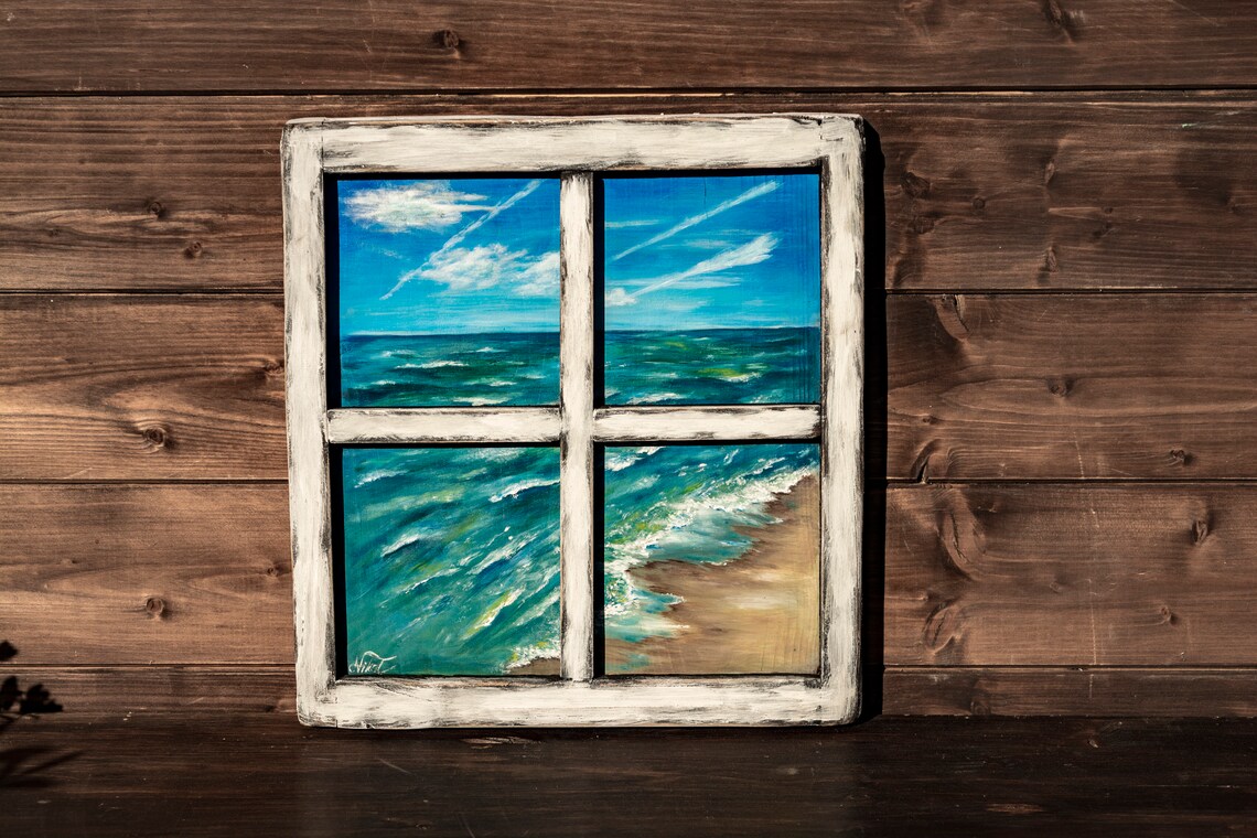 Sea View Window Seascape Original Painting on Wood Beach - Etsy