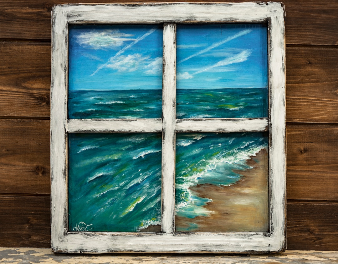 Sea View Window, Seascape Original Painting on Wood, Beach House ...