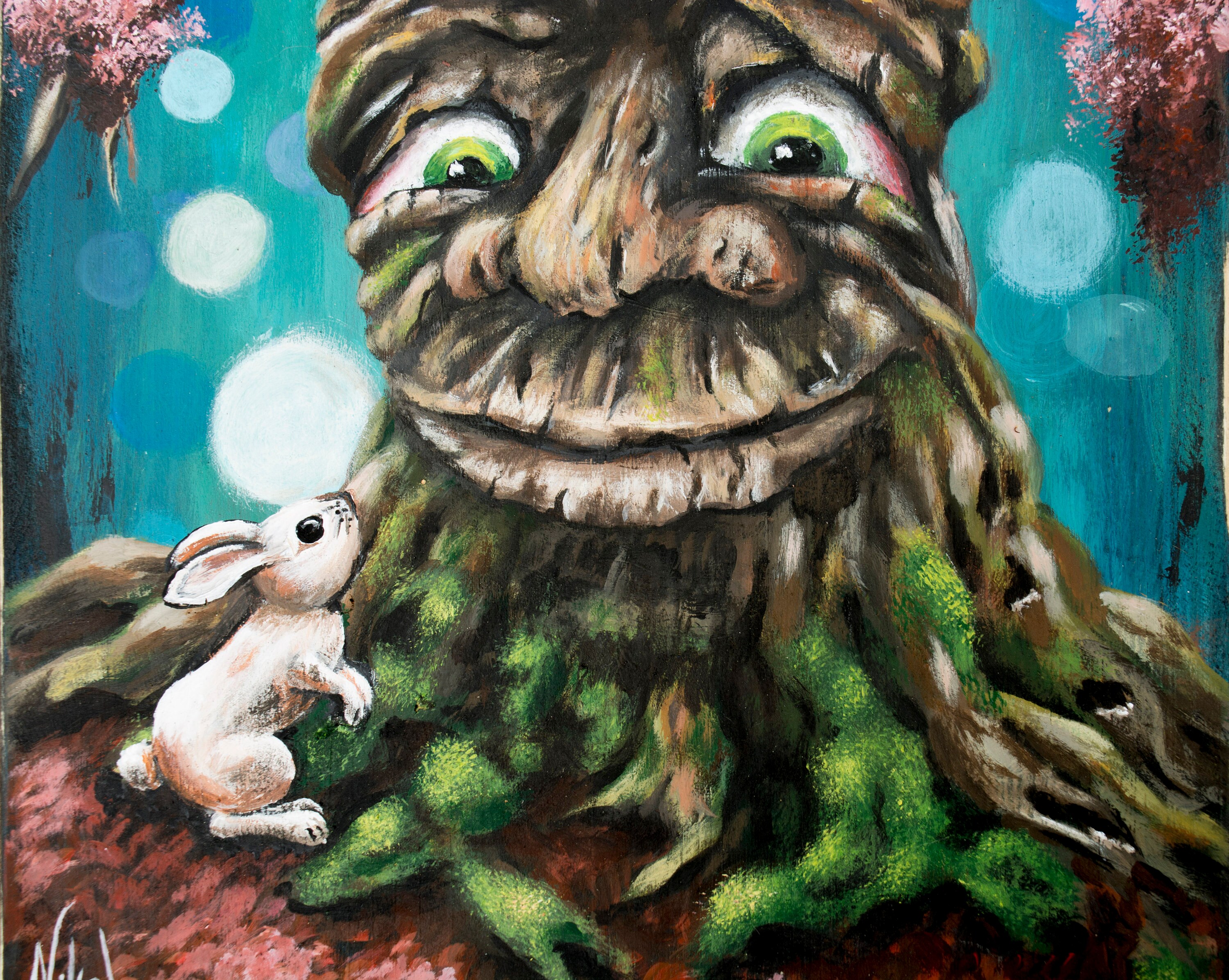Tree Spirit and Bunny Painting on Recycled Wood, Magical Forest Wall ...