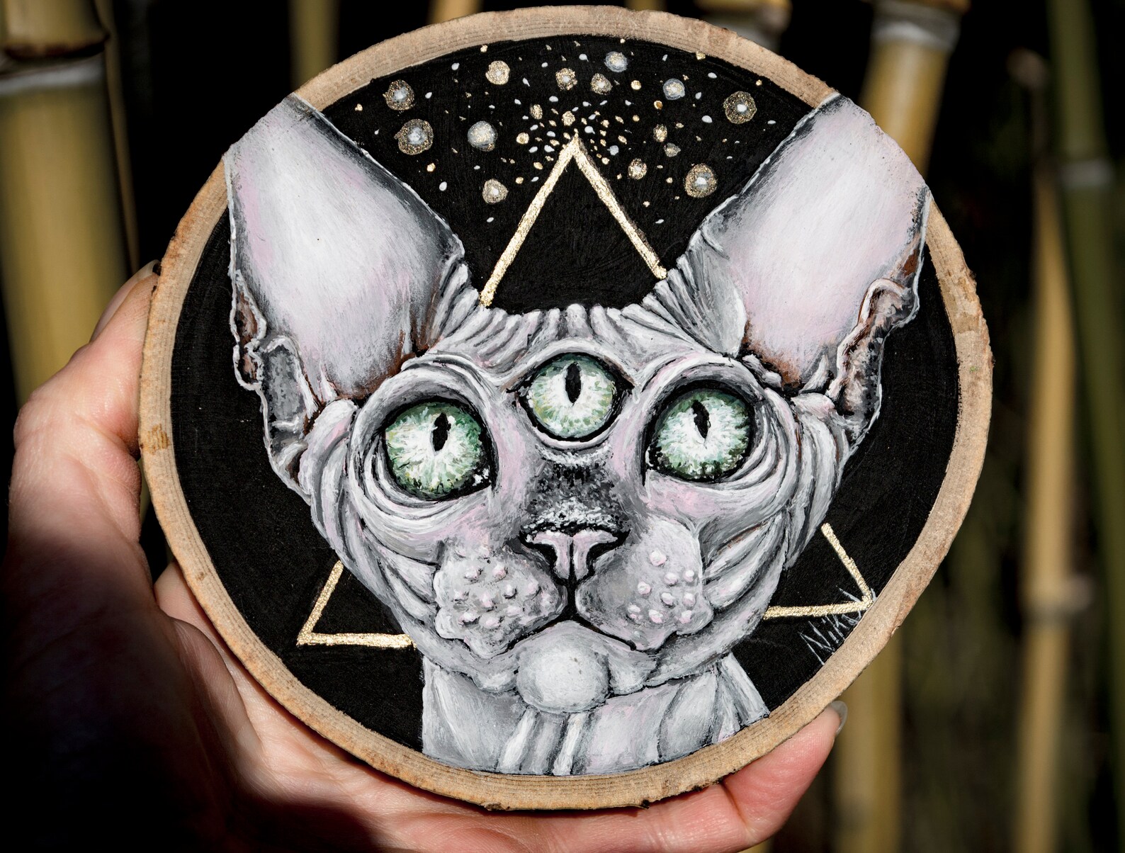 Sphynx Third Eye Cat Painting on Wood Slice, Cats Spirit Animal ...