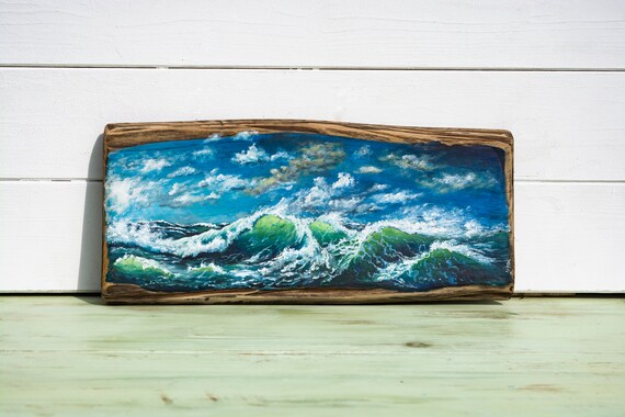 Ocean Wave Painting on Rustic Wood Seascape Wall Art - Etsy