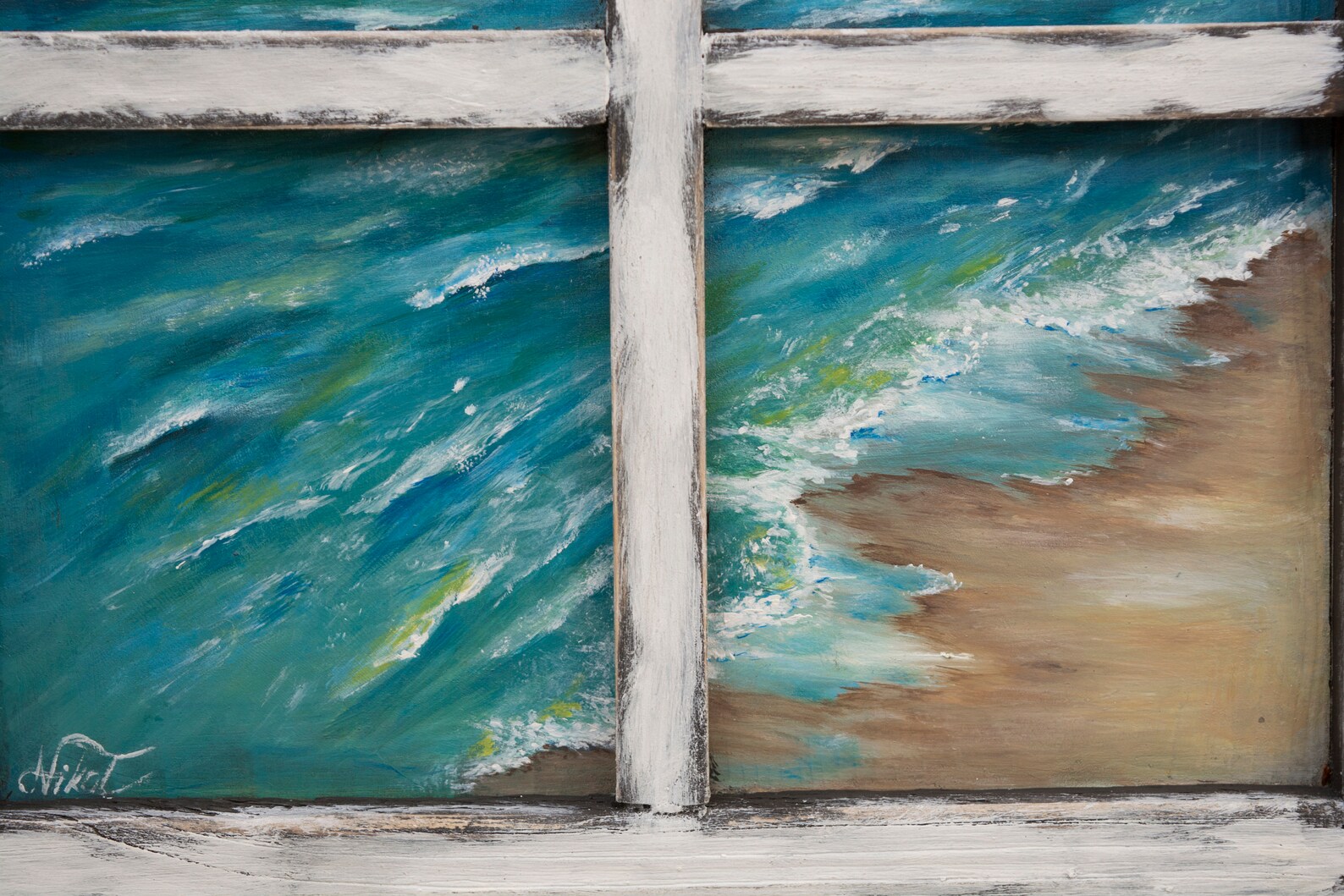 Sea View Window Seascape Original Painting on Wood Beach - Etsy