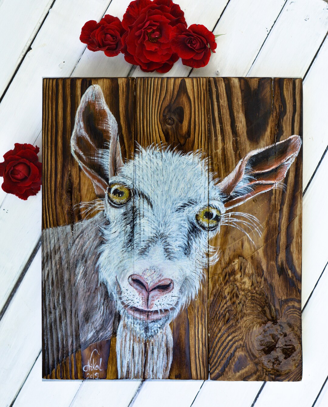 Goat Painting Rustic Farmhouse Artwork, Farm Animal Original Acrylic ...
