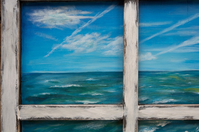 Sea View Window Seascape Original Painting on Wood Beach | Etsy