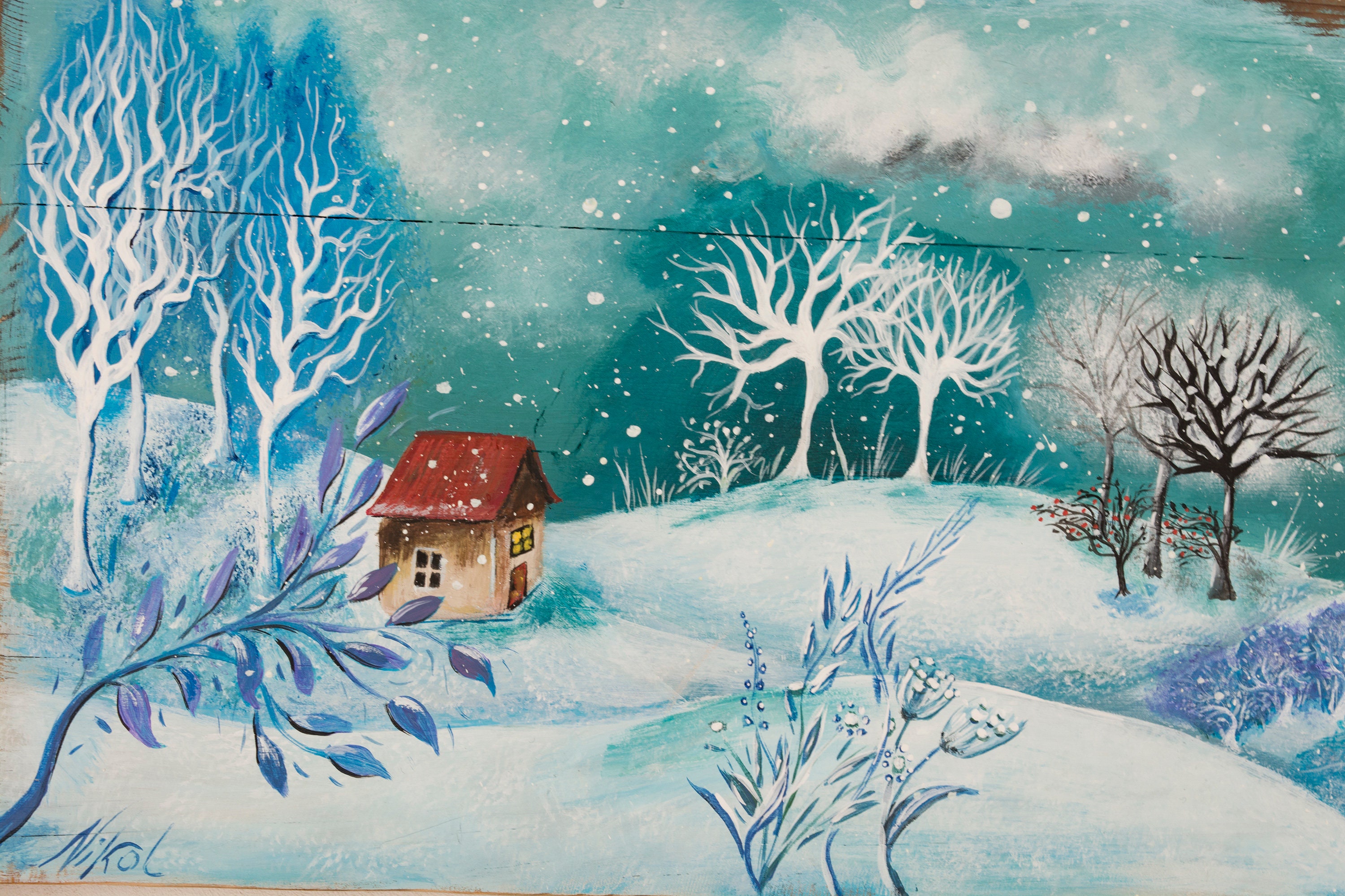 Winter Landscape Folk Art Paintings Landscape Silk Paintings | Linda