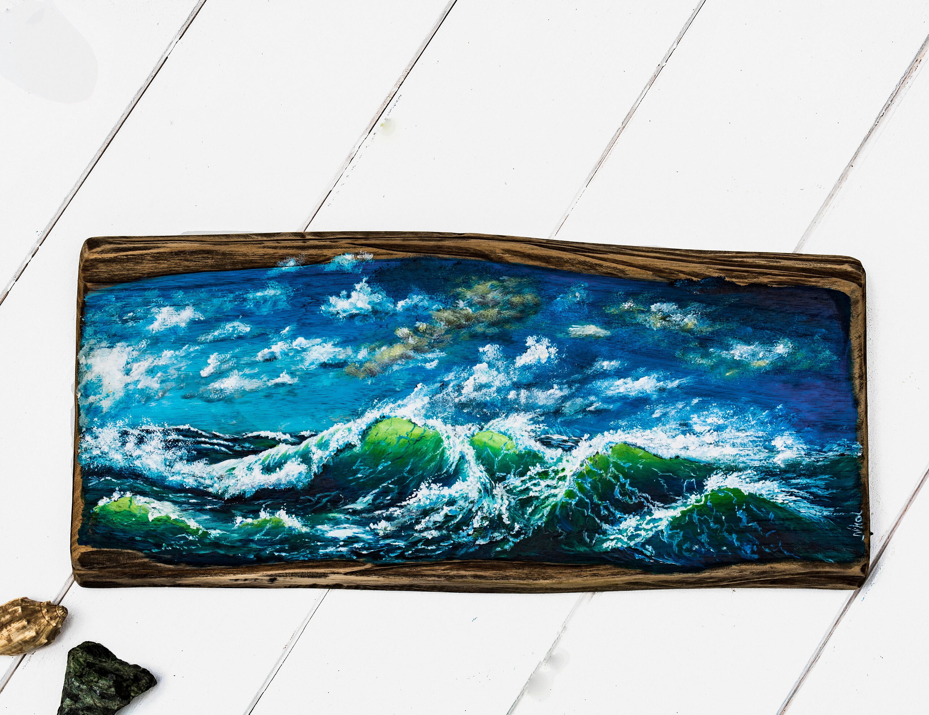 Ocean Wave Painting on Rustic Wood Seascape Wall Art - Etsy
