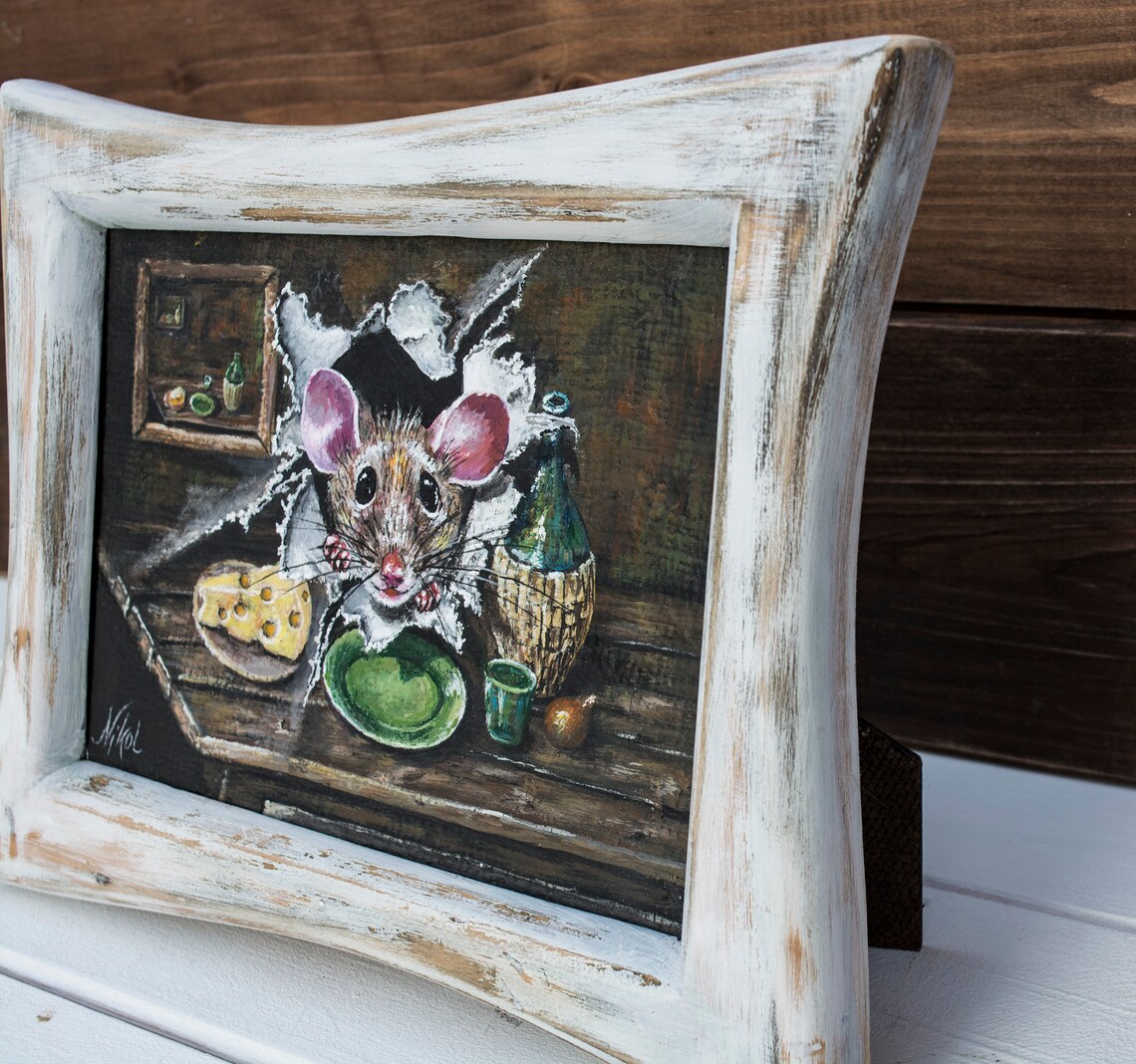 Peeping Mouse Framed Painting Small Gallery Artwork Original - Etsy
