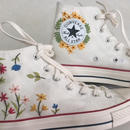 Embroidered Converse Shoes/ Flower Converse Shoes/ Converse | Etsy