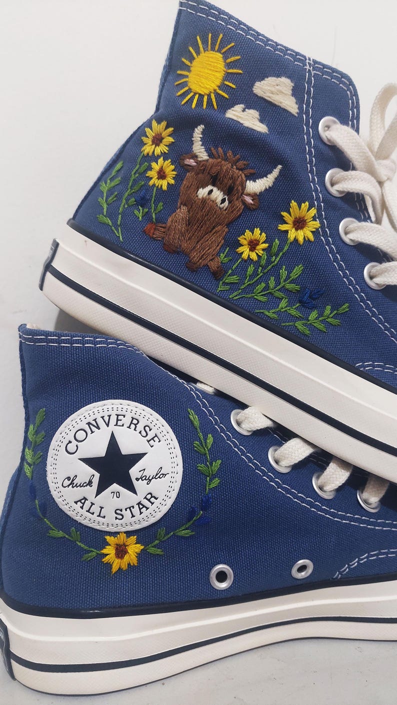 Cow and Flower Embroidery Design With Converse Sneakers: Custom Sun ...