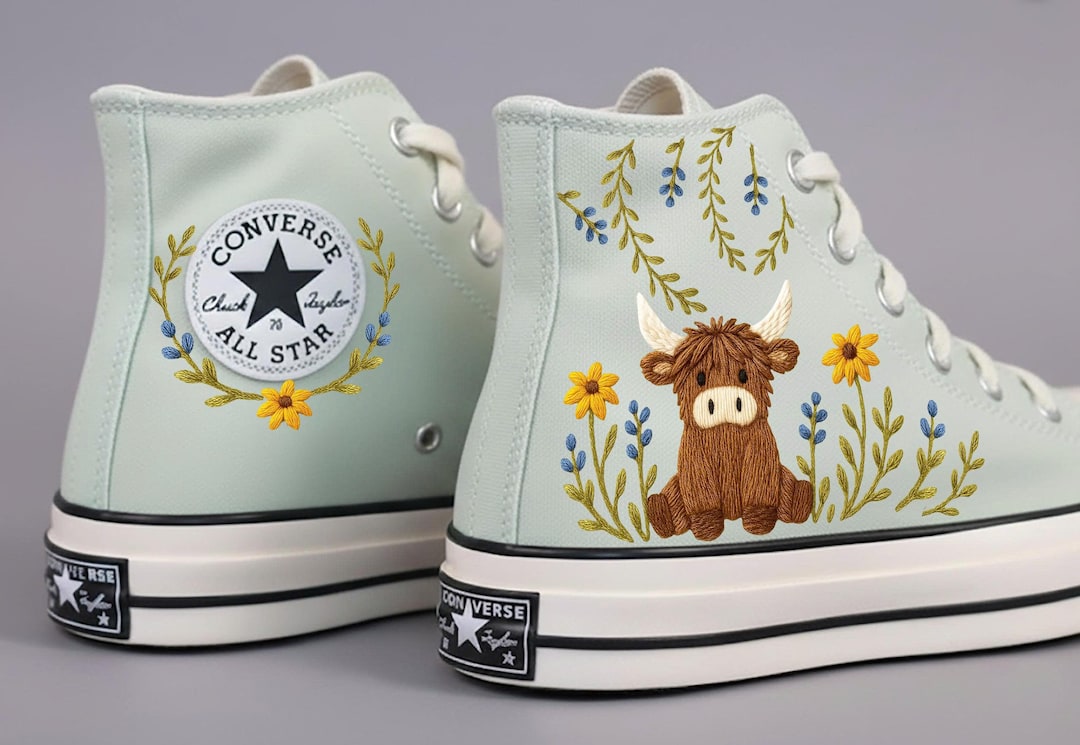 Converse Cow Embroidered High Top Shoes: Custom Embroidered Floral ...