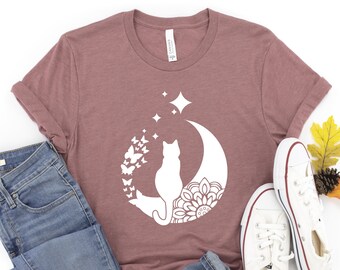 Cat Sitting on Moon Shirt, Cat Mom Shirt, Cat Lover Shirt, Cat Tshirt ...