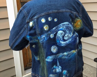 Starry Night Van Gogh Inspired Painted Jacket Womens L Yellow - Etsy