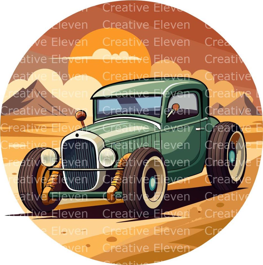 Vintage Hot Rod Digital Art Print With Desert Sunset – Perfect for Auto ...