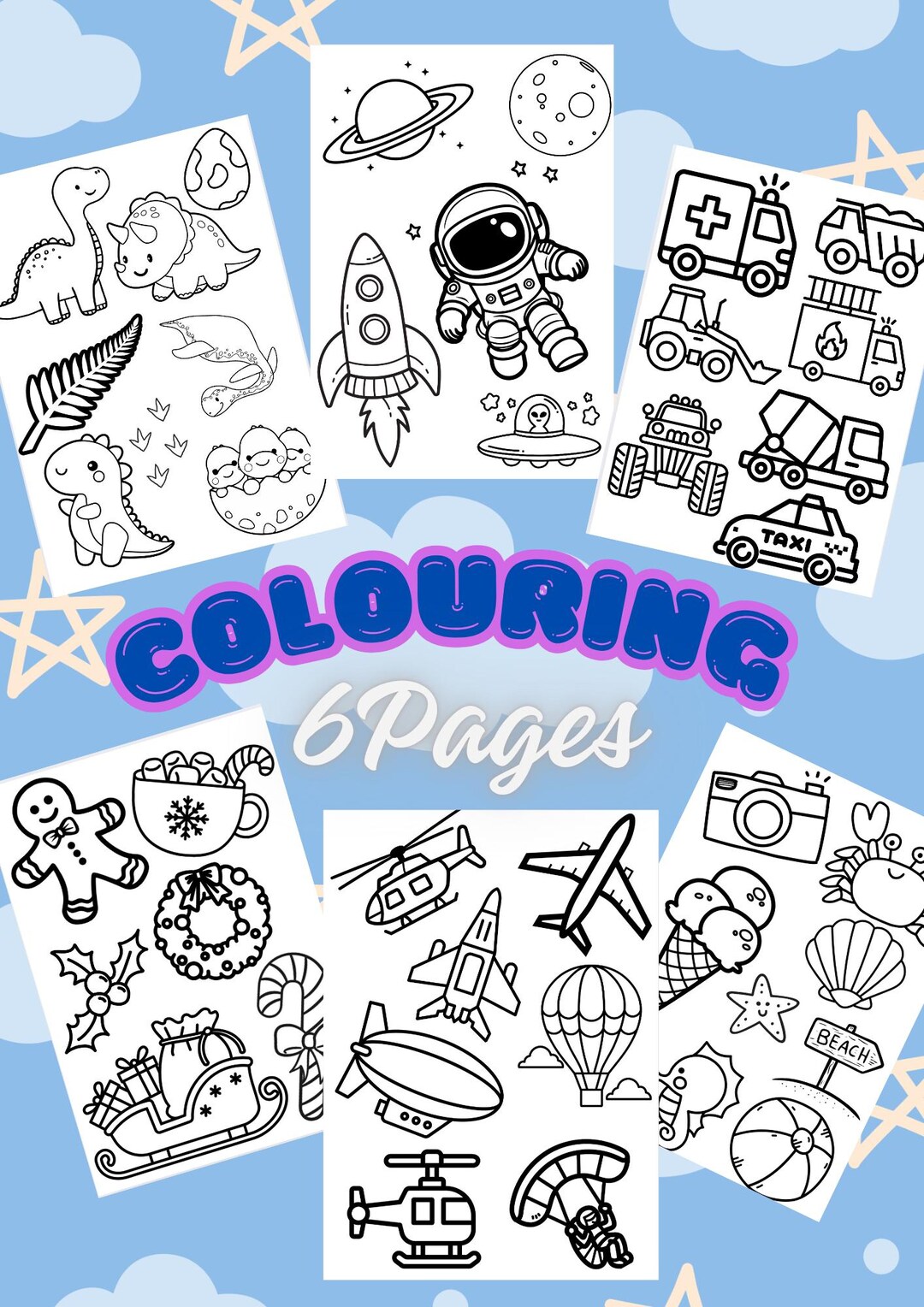 6 Colouring Pages Digital Download - Etsy