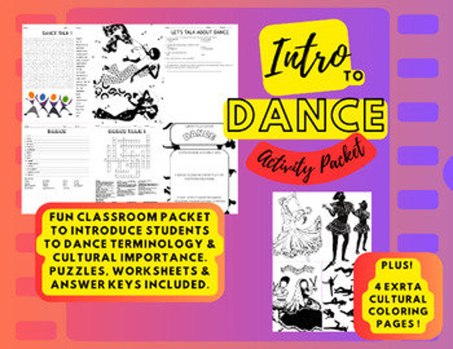 Dance Culture Activity Packet Featuring Puzzles/ Vocab/ Coloring & More ...