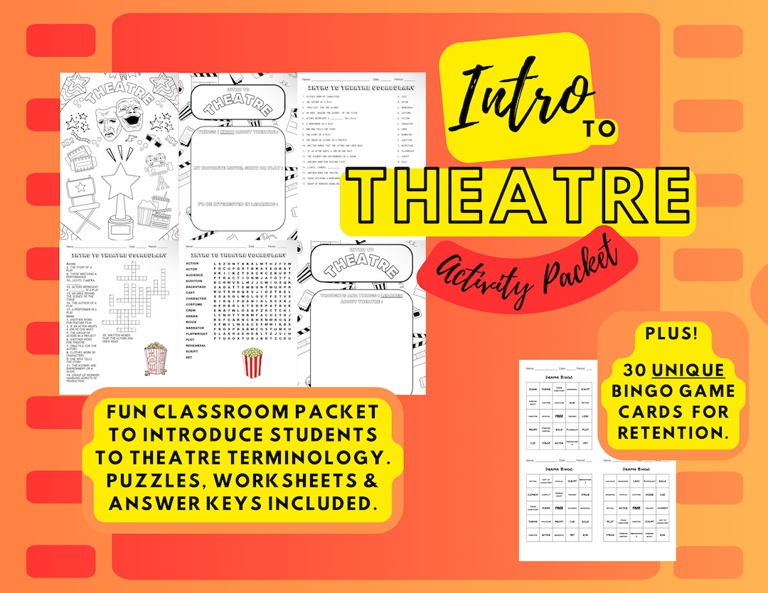 Intro to THEATRE Packet + VOCAB PUZZLES & Bingo for Summer Camp, Back ...